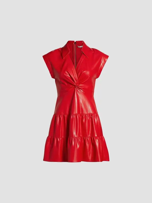 Alice + Olivia Mila Faux Leather Twist-front Minidress