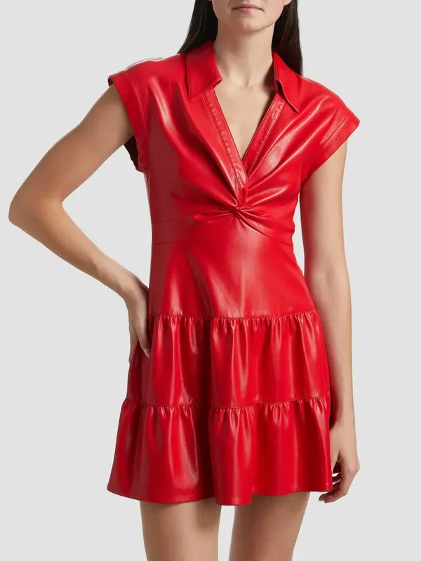 Alice + Olivia Mila Faux Leather Twist-front Minidress