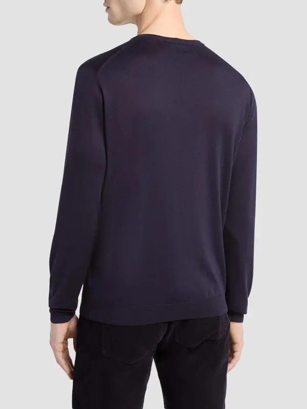 Giorgio Armani Silk-cotton Crewneck Long-sleeve Top