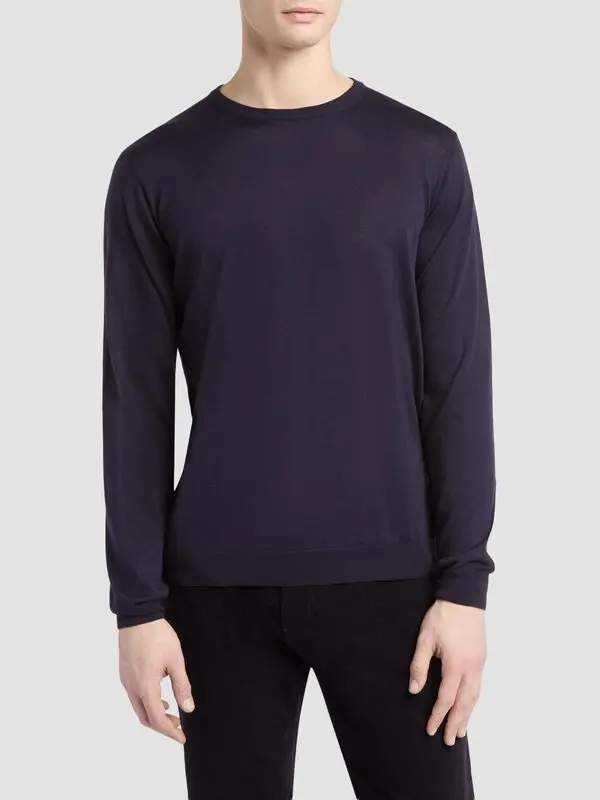 Giorgio Armani Silk-cotton Crewneck Long-sleeve Top