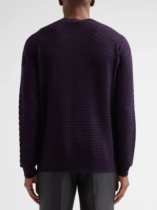 Giorgio Armani Geometric Textured Virgin Wool Crewneck Sweater