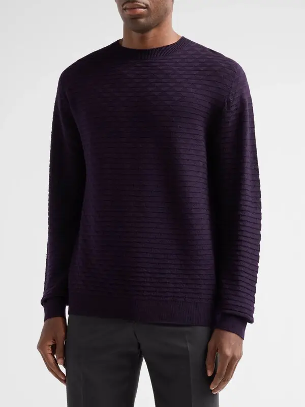 Giorgio Armani Geometric Textured Virgin Wool Crewneck Sweater