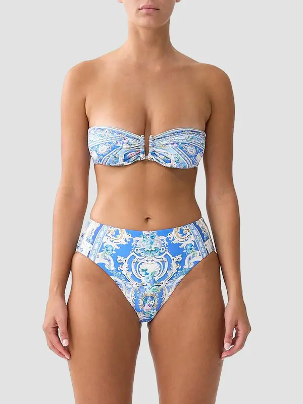 Camilla Ottoman-print Strapless Bikini Top