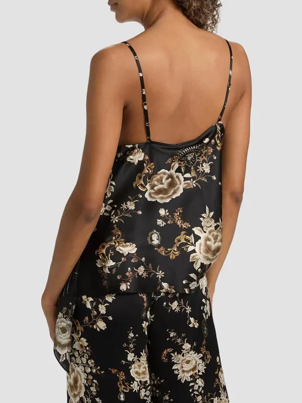 Camilla Printed Silk Asymmetric Draped Top - Flamenco Folklore