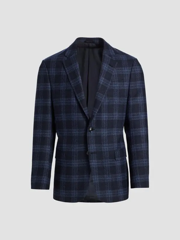 Giorgio Armani Windowpane Plaid Wool-cashmere Sport Coat - Sky Captain