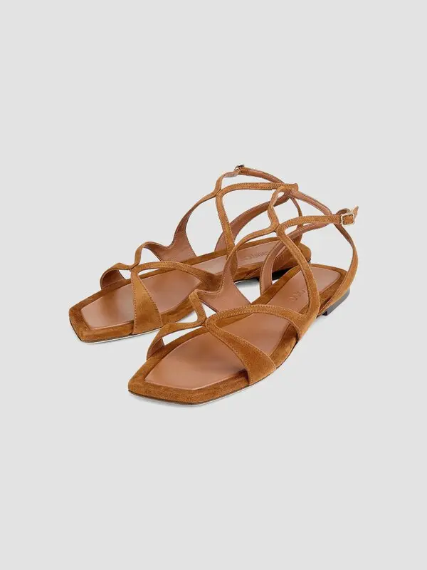 JIMMY CHOO Ayla Suede Strappy Flat Sandals - Tan