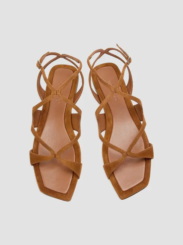 JIMMY CHOO Ayla Suede Strappy Flat Sandals - Tan