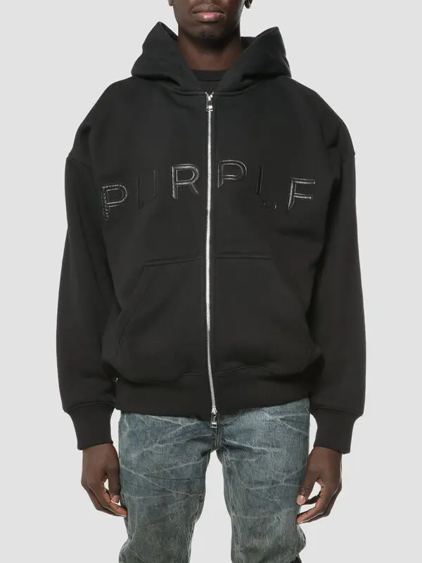 PURPLE BRAND Logo Cotton Fleece Zip-front Hoodie - Black