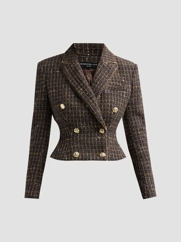 Generation Love Aytul Cotton-blend Tweed Crop Blazer - Brown Multi