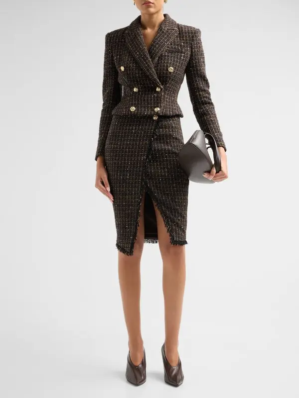 Generation Love Aytul Cotton-blend Tweed Crop Blazer - Brown Multi