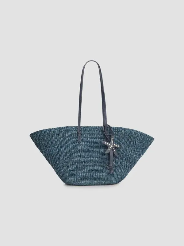Poolside Summer 2026 The East West Charm Straw Tote Bag - Navy