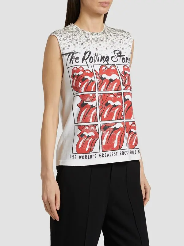 Alice + Olivia Micah Embellished Muscle Tank Top - Off White Multi