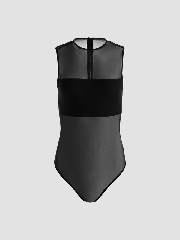 Alice + Olivia Bandeau Sleeveless Mesh Bodysuit - Black