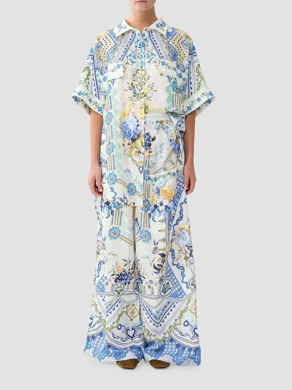 Camilla Printed Linen Wide-leg Trousers