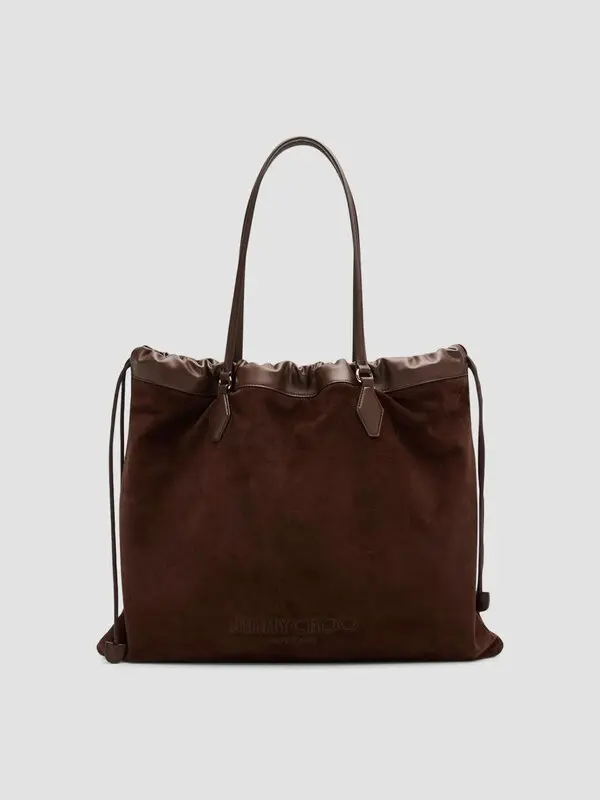 JIMMY CHOO Drawstring Large Suede & Leather Tote Bag