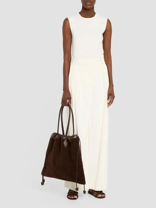 JIMMY CHOO Drawstring Large Suede & Leather Tote Bag