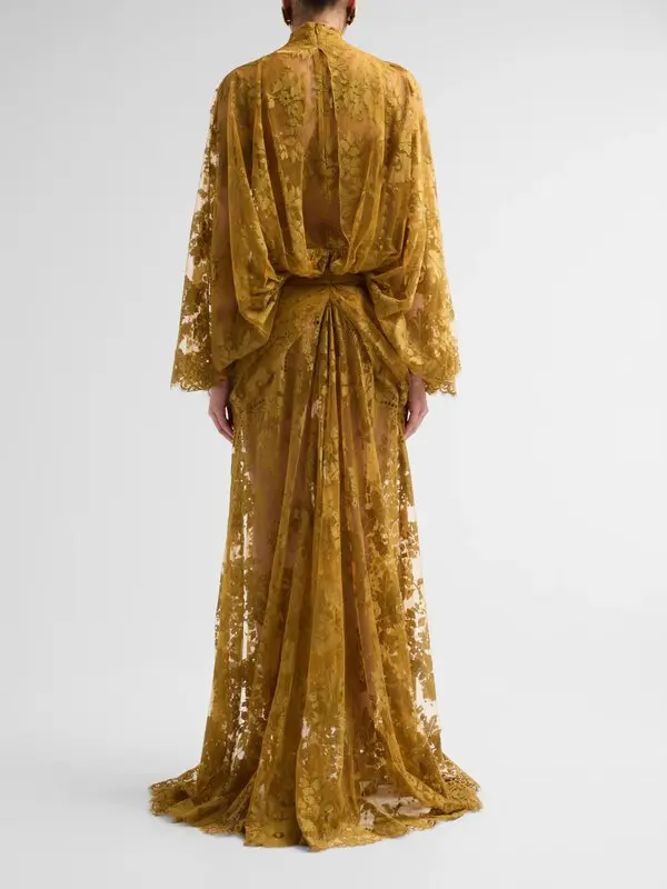 Zimmermann Ascent Ruched Lace Batwing Gown