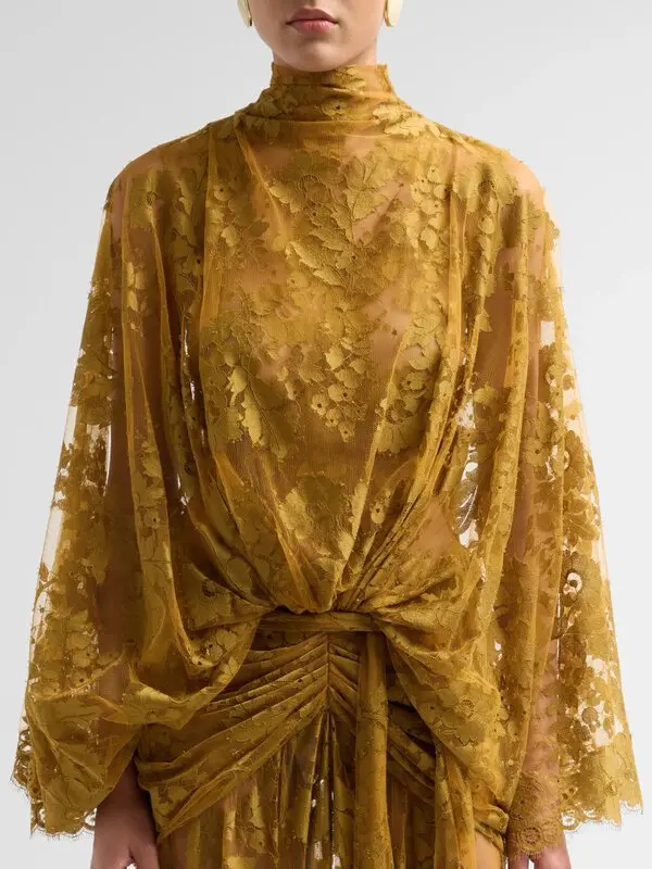 Zimmermann Ascent Ruched Lace Batwing Gown