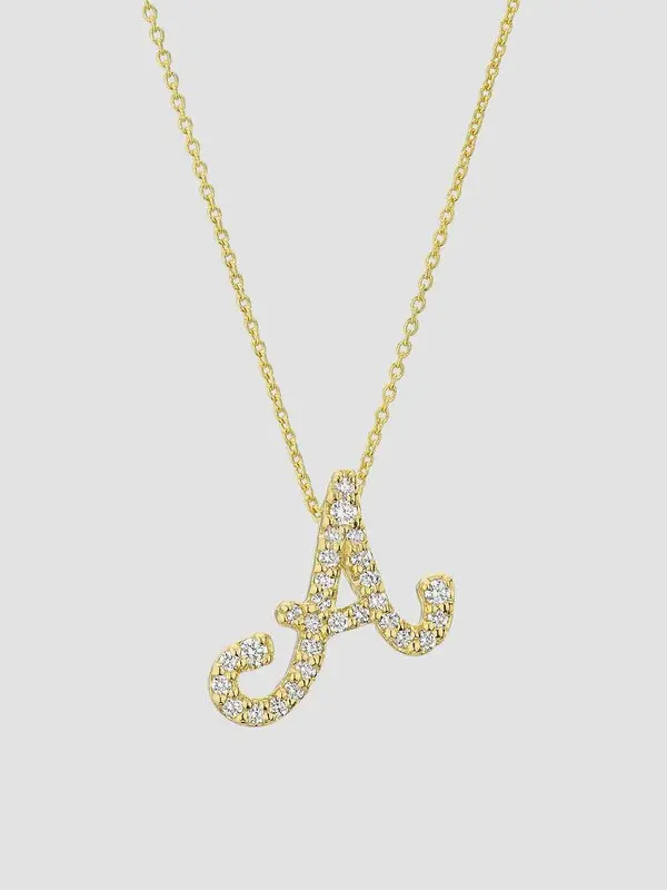Roberto Coin Tiny Treasures Script Initial 18k Yellow Gold, Ruby & 0.24-0.34 Tcw Diamond Pendant Necklace - Initial A