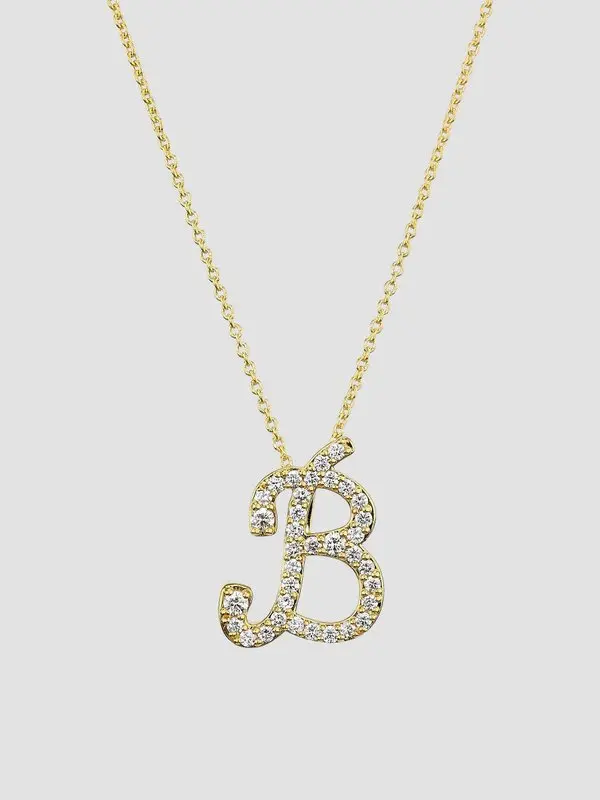 Roberto Coin Tiny Treasures Script Initial 18k Yellow Gold, Ruby & 0.24-0.34 Tcw Diamond Pendant Necklace - Initial B