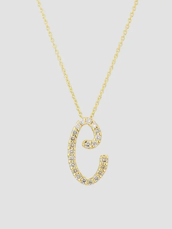 Roberto Coin Tiny Treasures Script Initial 18k Yellow Gold, Ruby & 0.24-0.34 Tcw Diamond Pendant Necklace - Initial C