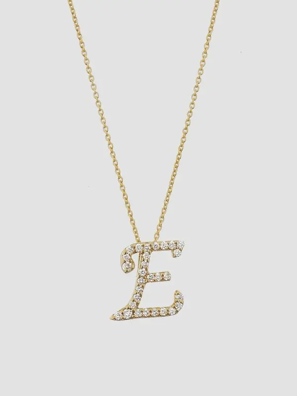 Roberto Coin Tiny Treasures Script Initial 18k Yellow Gold, Ruby & 0.24-0.34 Tcw Diamond Pendant Necklace - Initial E