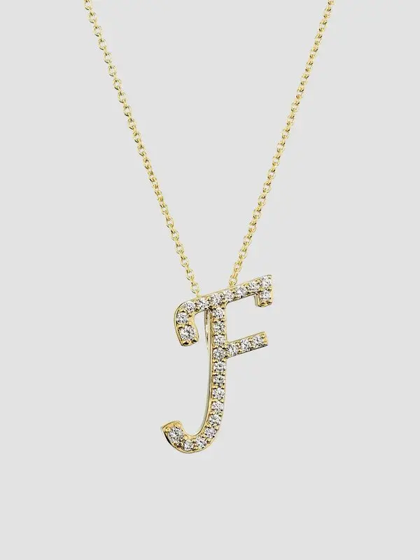 Roberto Coin Tiny Treasures Script Initial 18k Yellow Gold, Ruby & 0.24-0.34 Tcw Diamond Pendant Necklace - Initial F
