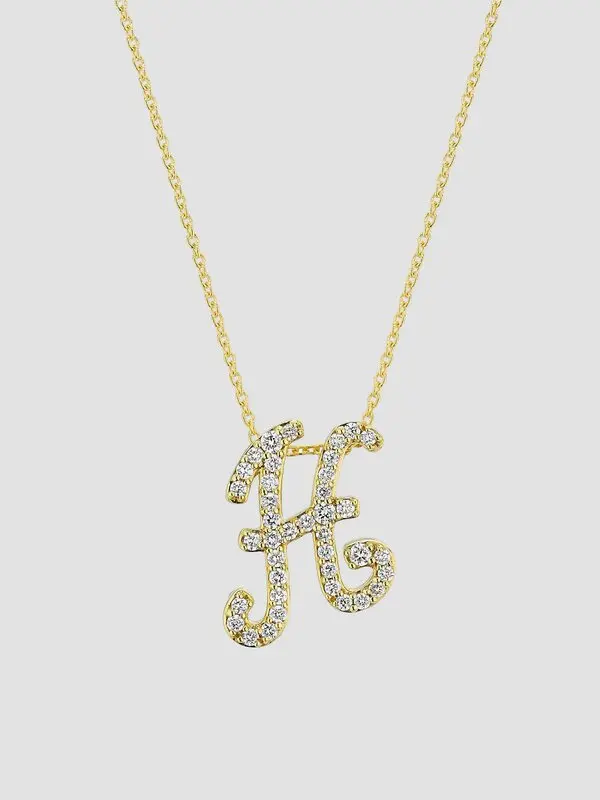 Roberto Coin Tiny Treasures Script Initial 18k Yellow Gold, Ruby & 0.24-0.34 Tcw Diamond Pendant Necklace - Initial H