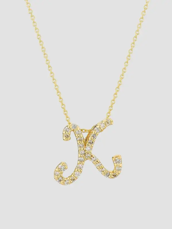 Roberto Coin Tiny Treasures Script Initial 18k Yellow Gold, Ruby & 0.24-0.34 Tcw Diamond Pendant Necklace - Initial K