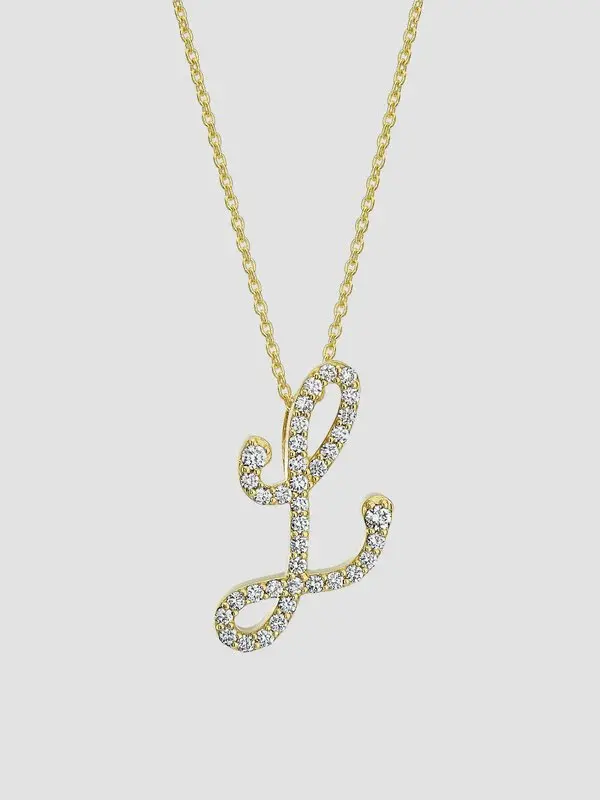 Roberto Coin Tiny Treasures Script Initial 18k Yellow Gold, Ruby & 0.24-0.34 Tcw Diamond Pendant Necklace - Initial L