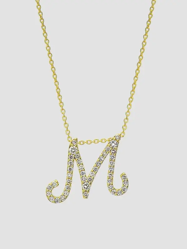 Roberto Coin Tiny Treasures Script Initial 18k Yellow Gold, Ruby & 0.24-0.34 Tcw Diamond Pendant Necklace - Initial M