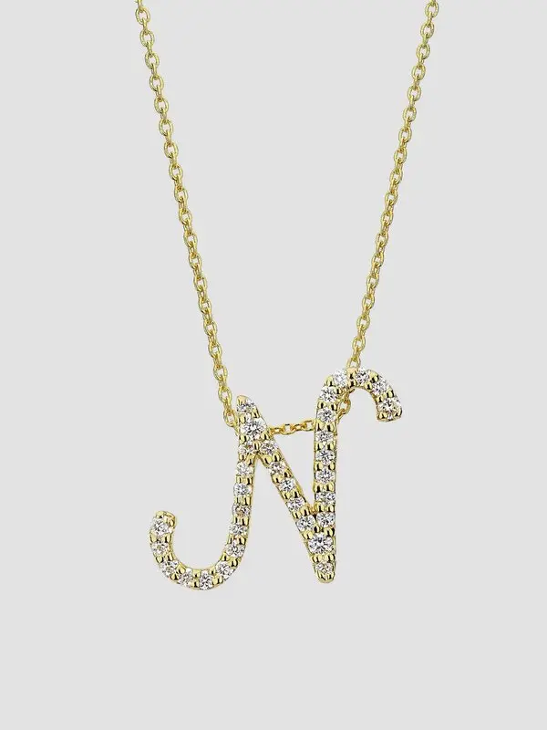 Roberto Coin Tiny Treasures Script Initial 18k Yellow Gold, Ruby & 0.24-0.34 Tcw Diamond Pendant Necklace - Initial N