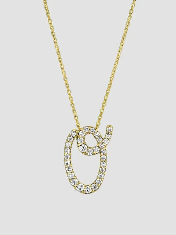 Roberto Coin Tiny Treasures Script Initial 18k Yellow Gold, Ruby & 0.24-0.34 Tcw Diamond Pendant Necklace - Initial O
