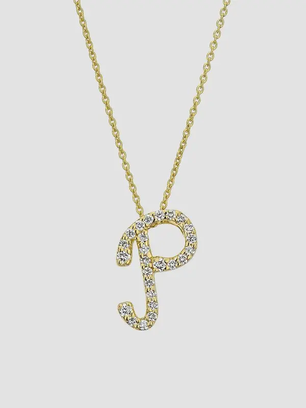 Roberto Coin Tiny Treasures Script Initial 18k Yellow Gold, Ruby & 0.24-0.34 Tcw Diamond Pendant Necklace - Initial P