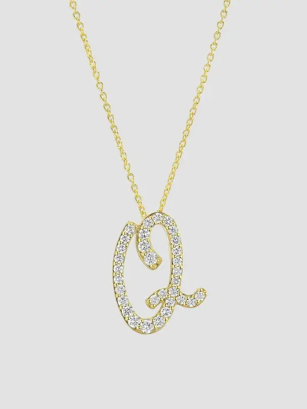 Roberto Coin Tiny Treasures Script Initial 18k Yellow Gold, Ruby & 0.24-0.34 Tcw Diamond Pendant Necklace - Initial Q