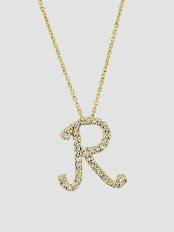 Roberto Coin Tiny Treasures Script Initial 18k Yellow Gold, Ruby & 0.24-0.34 Tcw Diamond Pendant Necklace - Initial R