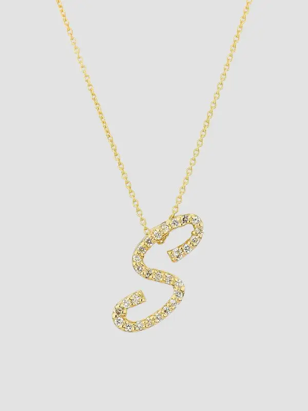 Roberto Coin Tiny Treasures Script Initial 18k Yellow Gold, Ruby & 0.24-0.34 Tcw Diamond Pendant Necklace - Initial S