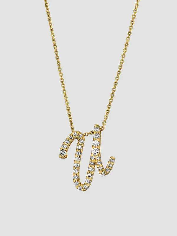 Roberto Coin Tiny Treasures Script Initial 18k Yellow Gold, Ruby & 0.24-0.34 Tcw Diamond Pendant Necklace - Initial U