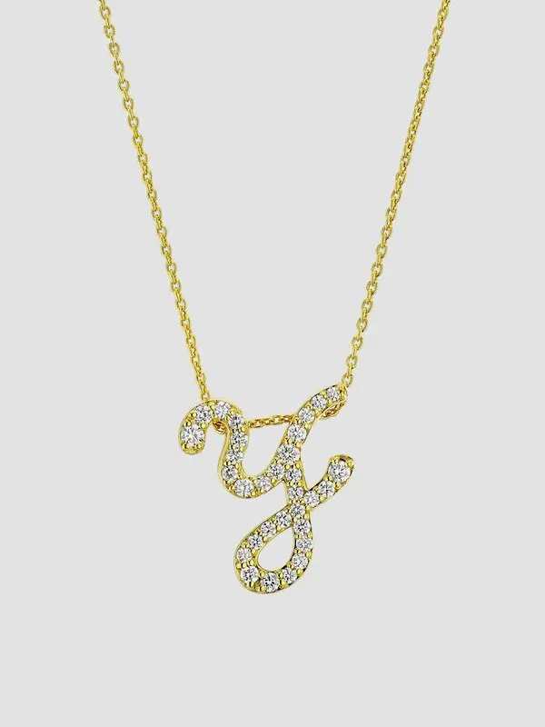 Roberto Coin Tiny Treasures Script Initial 18k Yellow Gold, Ruby & 0.24-0.34 Tcw Diamond Pendant Necklace - Initial Y