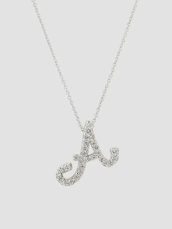 Roberto Coin Tiny Treasures Script Initial 18k White Gold, Ruby & 0.24-0.34 Tcw Diamond Pendant Necklace - Initial A