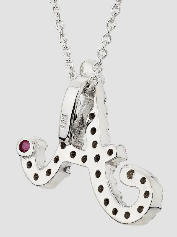 Roberto Coin Tiny Treasures Script Initial 18k White Gold, Ruby & 0.24-0.34 Tcw Diamond Pendant Necklace - Initial A