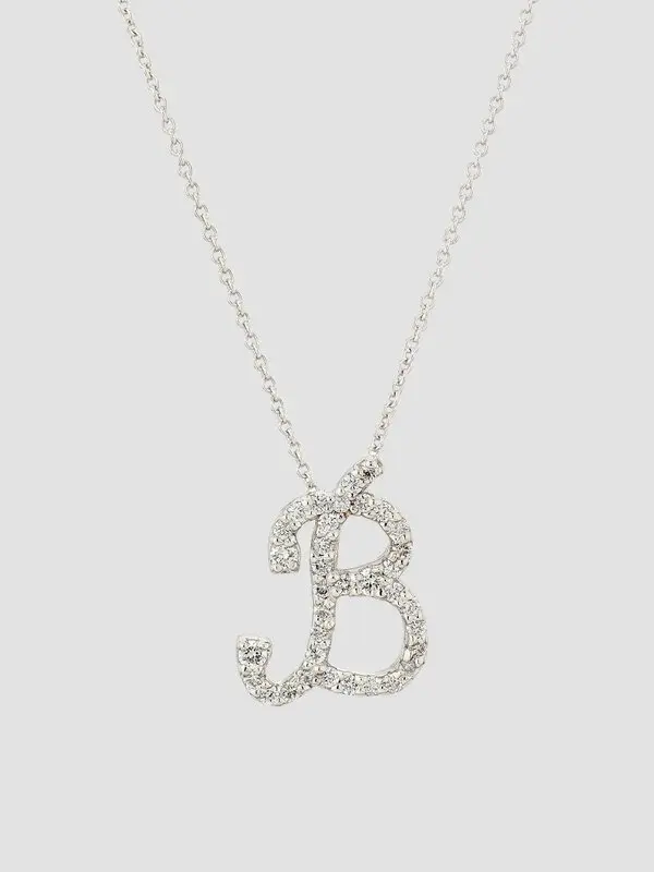 Roberto Coin Tiny Treasures Script Initial 18k White Gold, Ruby & 0.24-0.34 Tcw Diamond Pendant Necklace - Initial B