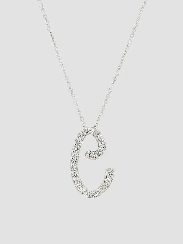 Roberto Coin Tiny Treasures Script Initial 18k White Gold, Ruby & 0.24-0.34 Tcw Diamond Pendant Necklace - Initial C