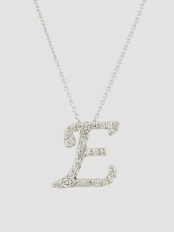 Roberto Coin Tiny Treasures Script Initial 18k White Gold, Ruby & 0.24-0.34 Tcw Diamond Pendant Necklace - Initial E