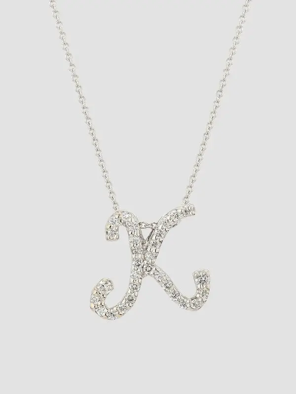 Roberto Coin Tiny Treasures Script Initial 18k White Gold, Ruby & 0.24-0.34 Tcw Diamond Pendant Necklace - Initial K