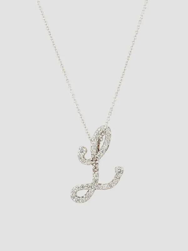 Roberto Coin Tiny Treasures Script Initial 18k White Gold, Ruby & 0.24-0.34 Tcw Diamond Pendant Necklace - Initial L