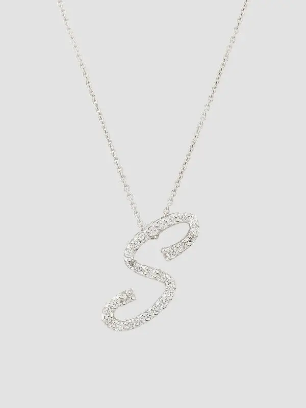 Roberto Coin Tiny Treasures Script Initial 18k White Gold, Ruby & 0.24-0.34 Tcw Diamond Pendant Necklace - Initial S