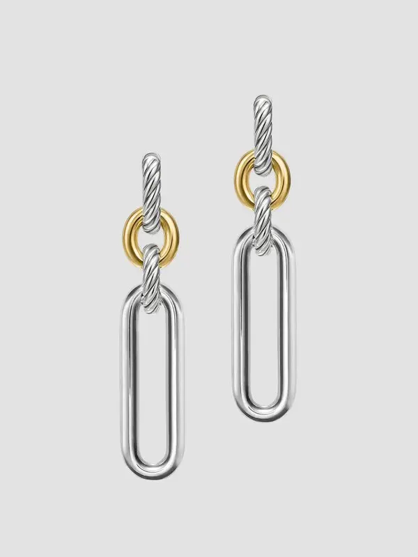 David Yurman Lexington Double Link Drop Earrings In Sterling With 18k Yellow Gold, 54mm - Silver