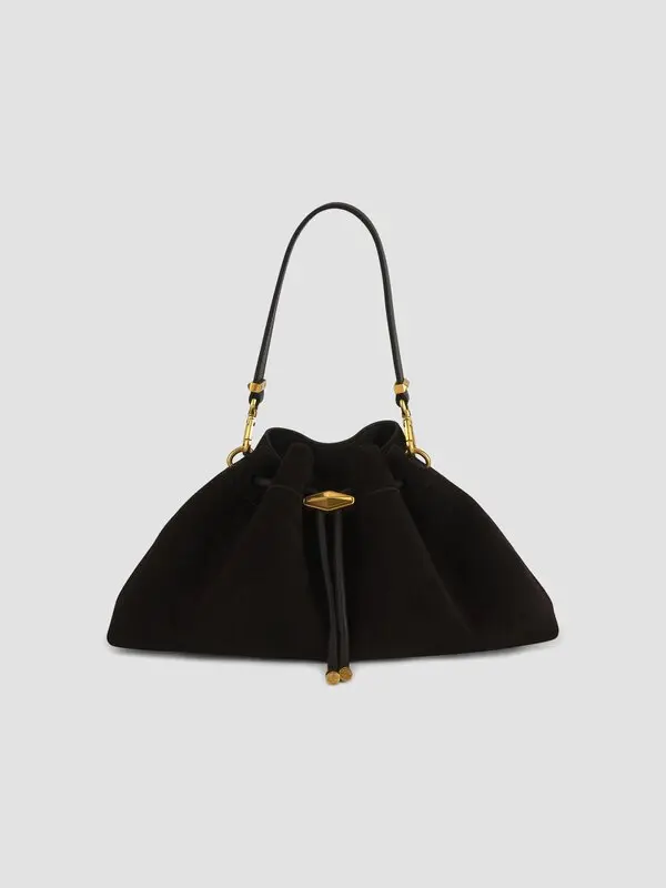JIMMY CHOO Cinch Suede Drawstring Bag - Coffee Gold