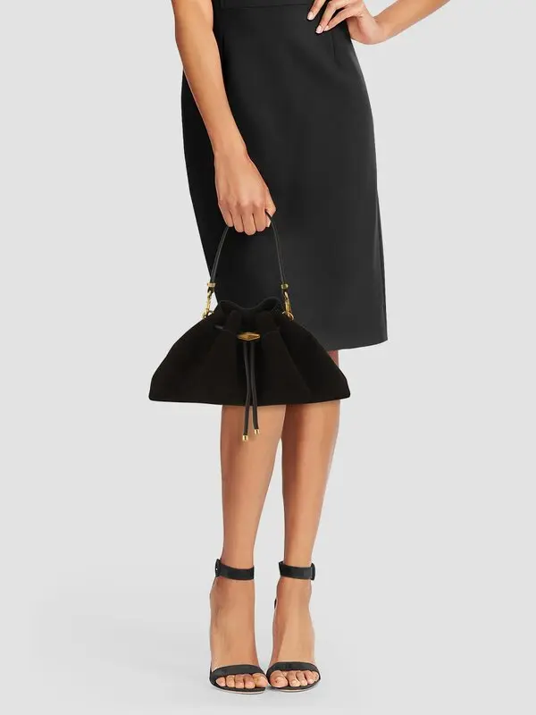 JIMMY CHOO Cinch Suede Drawstring Bag - Coffee Gold